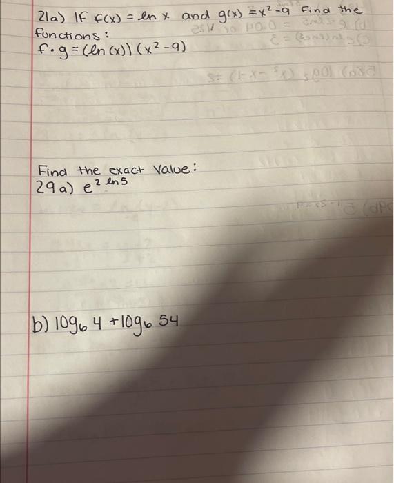Solved 21a) If f(x)=lnx and g(x)=x2−9 find the functions: | Chegg.com