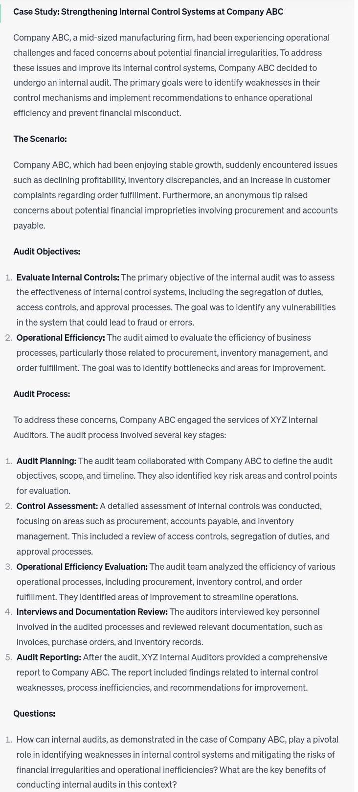 Solved Case Study: Strengthening Internal Control Systems at | Chegg.com