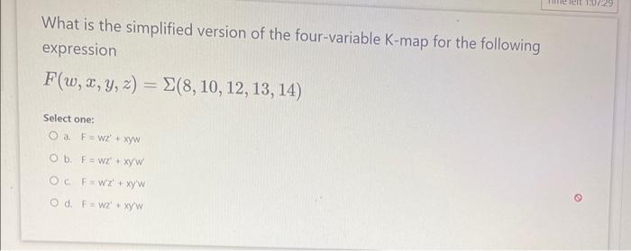 Solved What is the simplified version of the four-variable | Chegg.com
