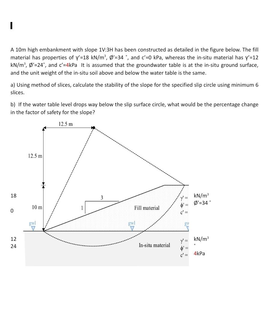 Solved A 10m high embankment with slope 1V:3H has been | Chegg.com