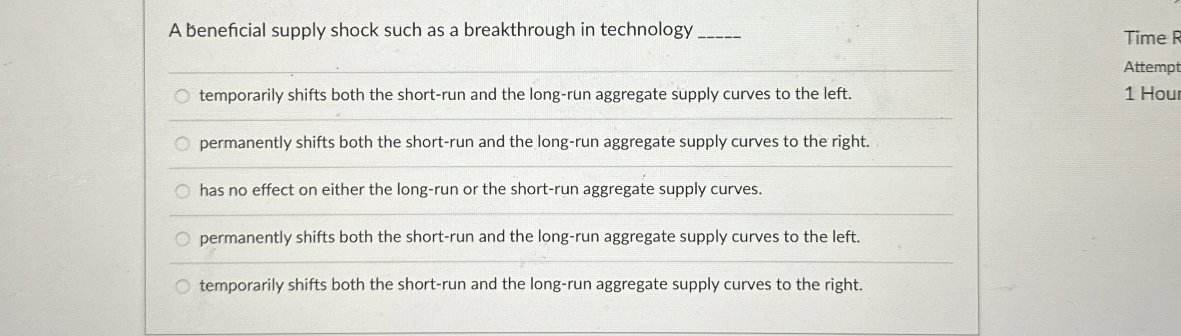 Solved A Beneficial supply shock such as a breakthrough in | Chegg.com