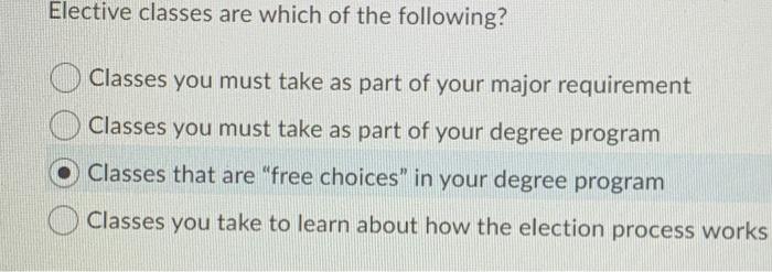 Solved Elective classes are which of the following? Classes | Chegg.com