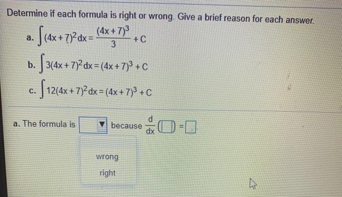 Solved Determine if each formula is right or wrong. Give a | Chegg.com