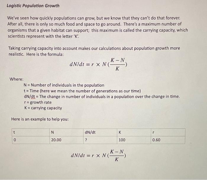 Solved Exponential Growth The formula for exponential | Chegg.com