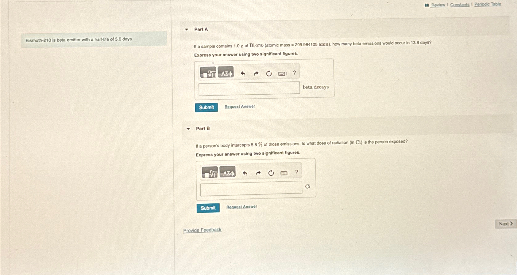 Solved Review I Constants I Periodic TableBismuth-210 ﻿is | Chegg.com