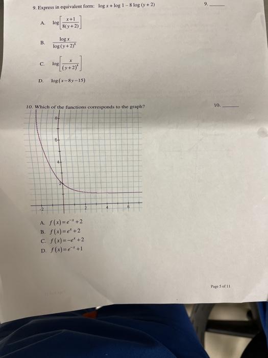 Solved 9. Express in equivalent form: log x + log 1-8 log (y | Chegg.com
