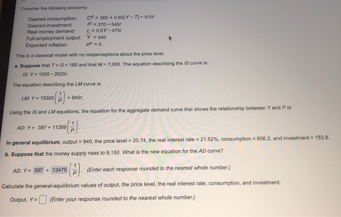 Solved Consider the following economy: Desired consumption: | Chegg.com