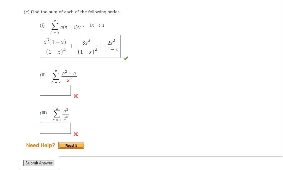 Solved Find the sum of each of the following series. (c) | Chegg.com