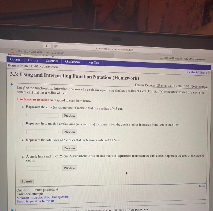 Solved Imathas rational reasoning.net MATH111_07FA20 APPLIED | Chegg.com