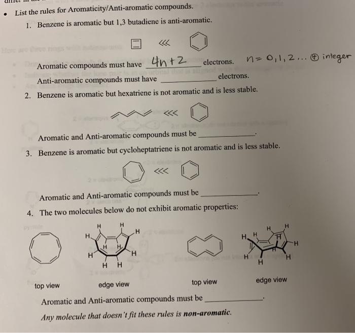 Solved • List the rules for Aromaticity/Anti-aromatic | Chegg.com