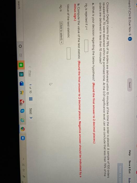 Solved ment-7 (CH-9) Due Nov. 6 Saved Help Save & Exit Sub | Chegg.com