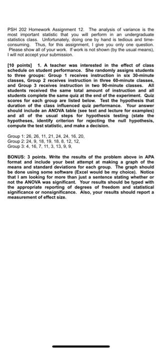 PSH 202 Homework Assignment 12. The analysis of | Chegg.com