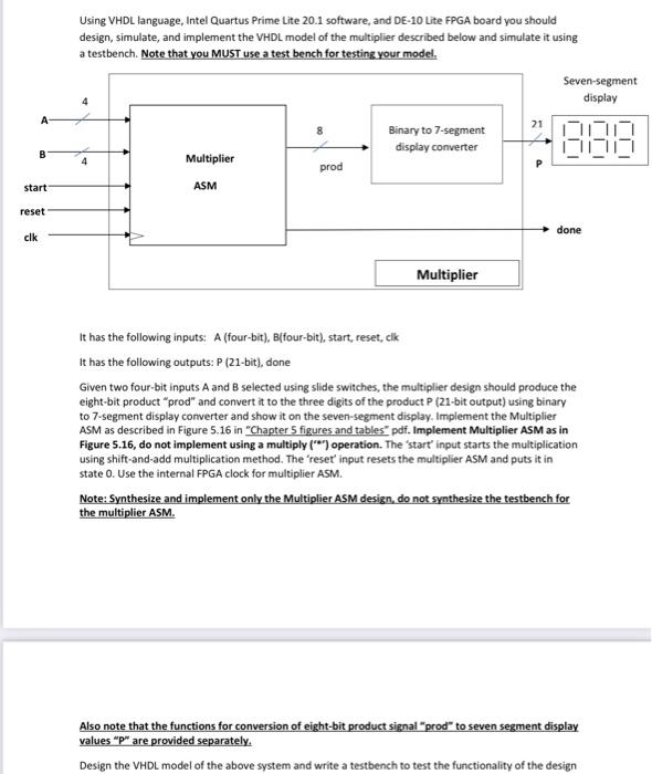 Solved Using VHDL language, Intel Quartus Prime Lite 20.1 | Chegg.com