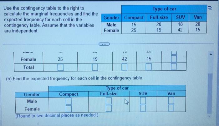 Solved Use the contingency table to the right to calculate | Chegg.com