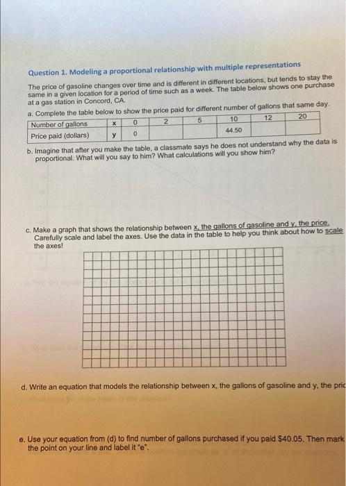 Solved Question 1. Modeling a proportional relationship with | Chegg.com