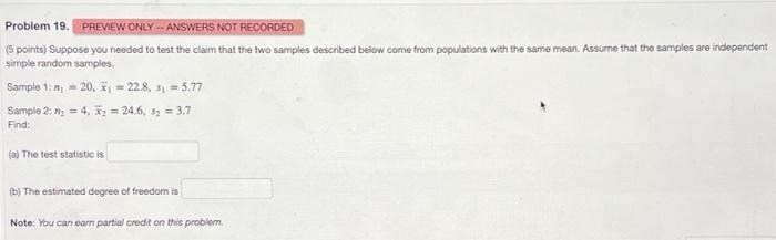 Solved Problem 19. PREVIEW ONLY -- ANSWERS NOT RECORDED (5 | Chegg.com