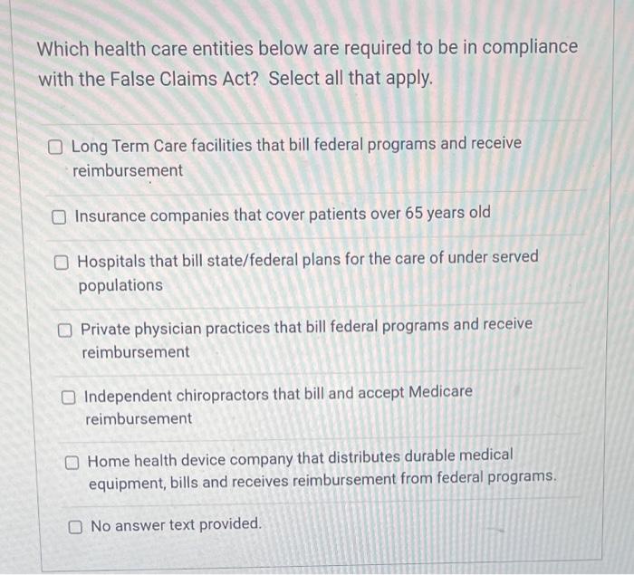 Solved Which health care entities below are required to be | Chegg.com
