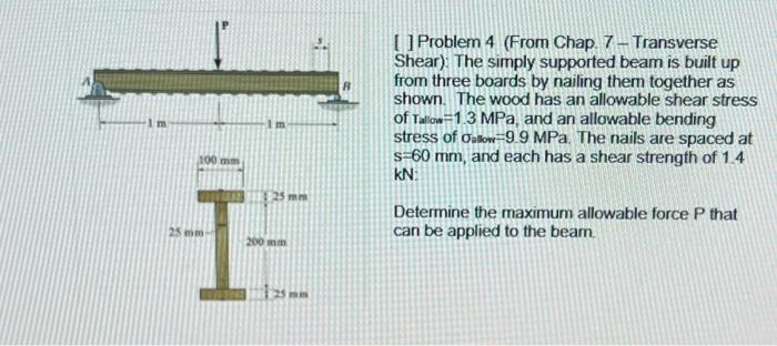 Solved [ ] Problem 4 (From Chap. 7 - Transverse Shear): The | Chegg.com