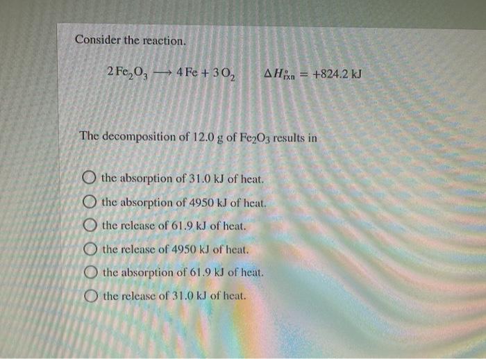 Solved Consider the reaction. 2 Fe,0, 4 Fe + 302 AHix = | Chegg.com