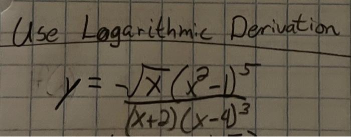 Solved Use Logarithmic Derivation y=(x+2)(x−4)3x(x2−1)5 | Chegg.com