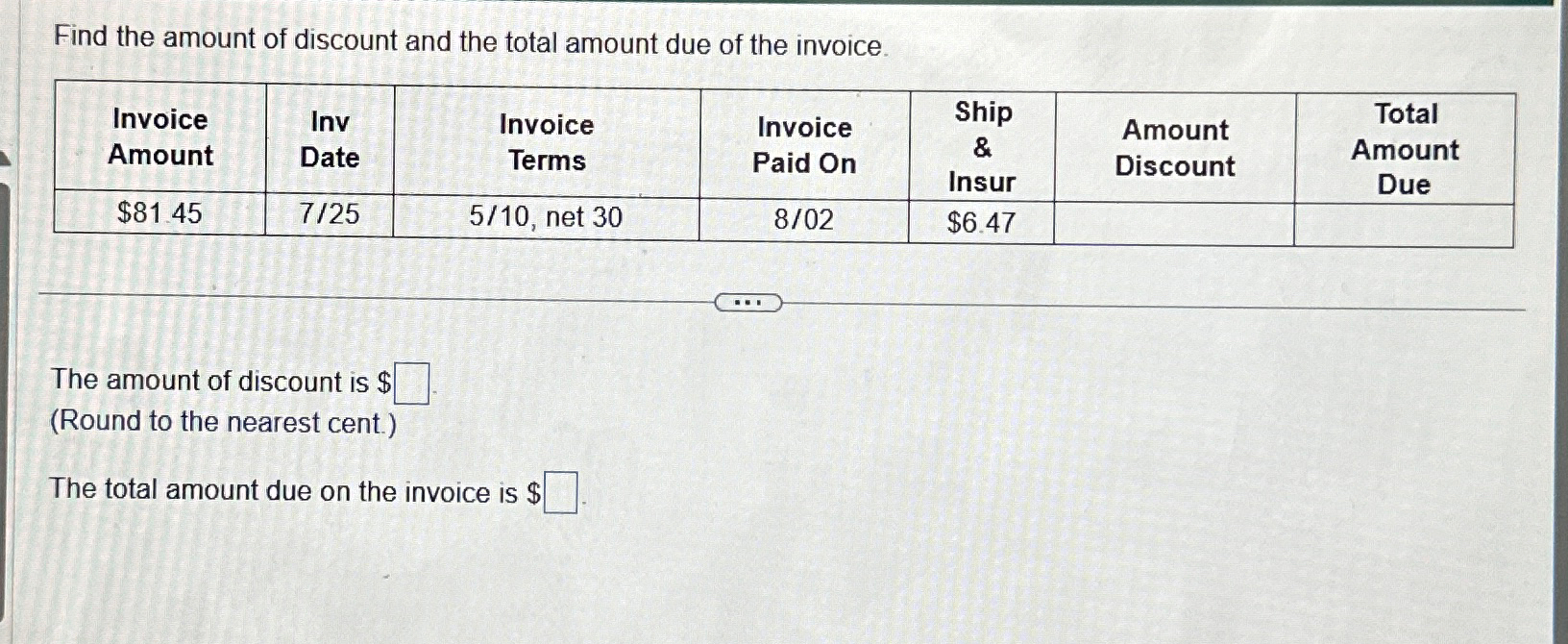 Solved Find the amount of discount and the total amount due | Chegg.com