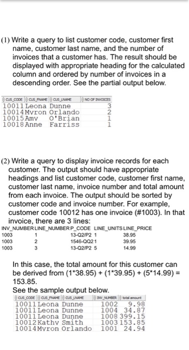 Solved (1) Write a query to list customer code, customer | Chegg.com