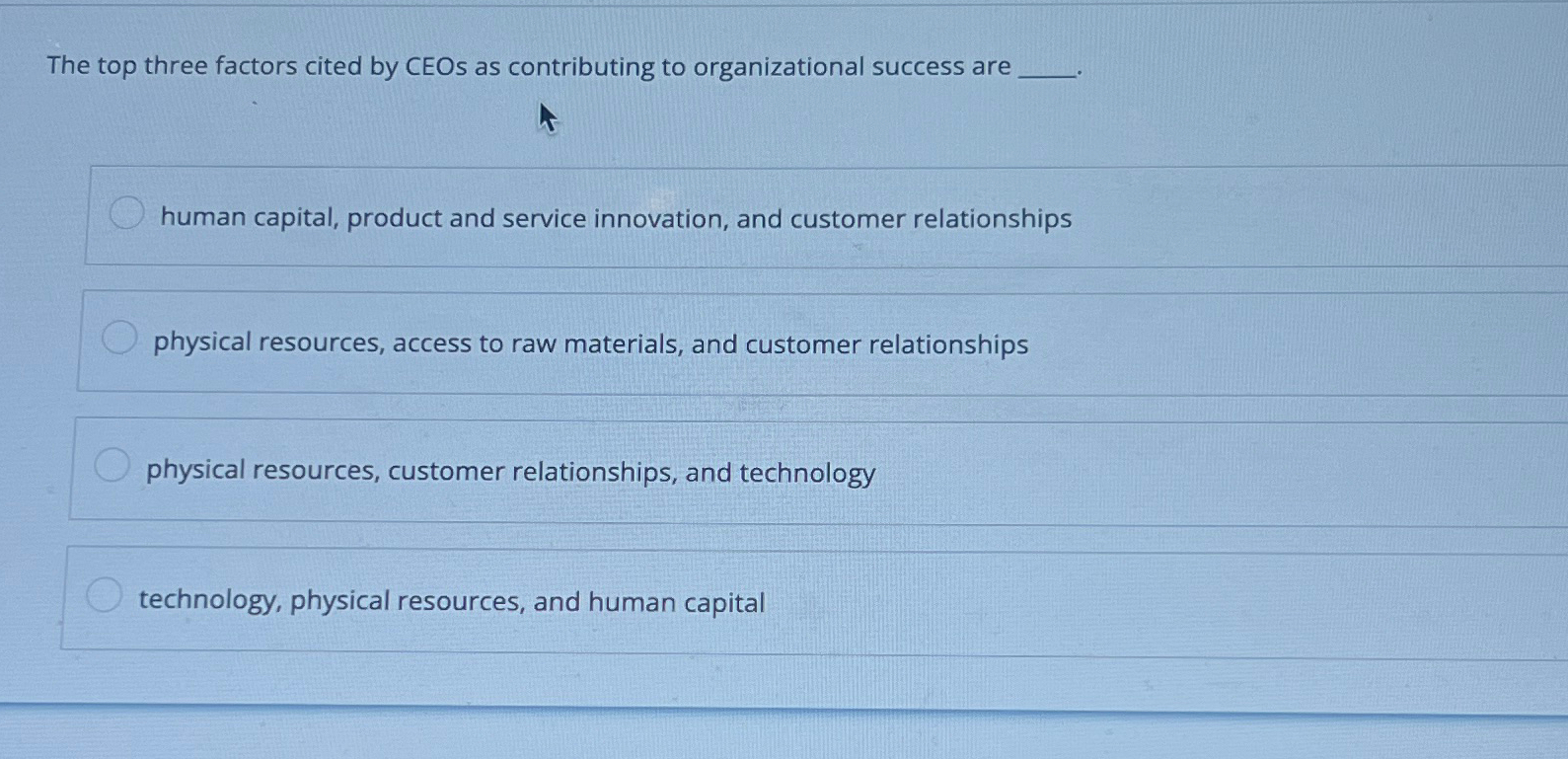 Solved The top three factors cited by CEOs as contributing | Chegg.com