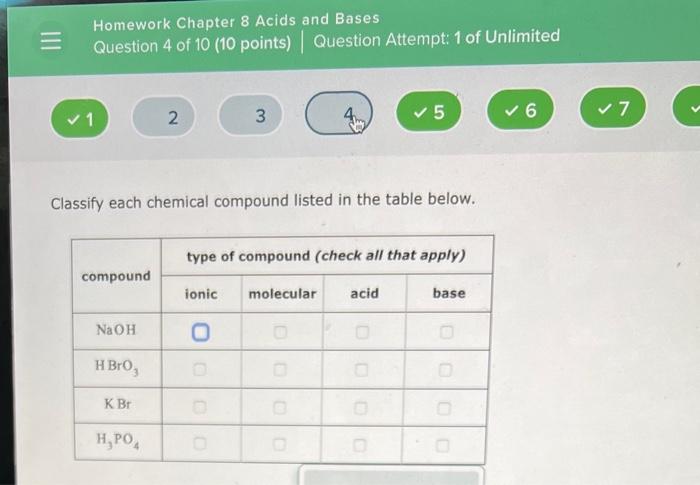Solved Classify each chemical compound listed in the table | Chegg.com