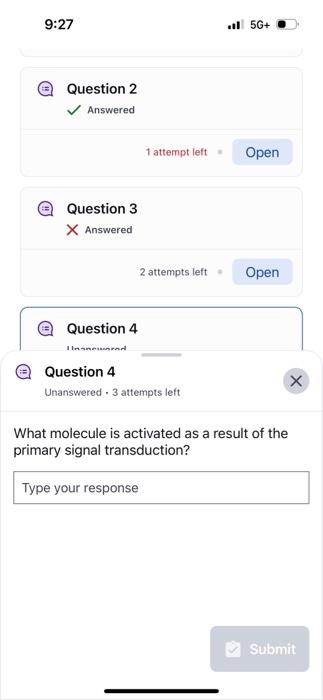 Solved 9:27 .ıl 5G+ Question 2 Answered 1 attempt left = | Chegg.com