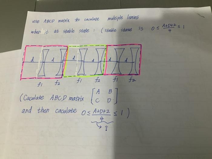 Solved multiple lenses use ABCD matrix to caculate os A+D+ | Chegg.com
