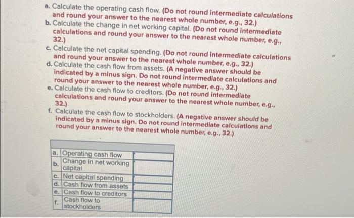 Solved a. Calculate the operating cash flow. (Do not round | Chegg.com