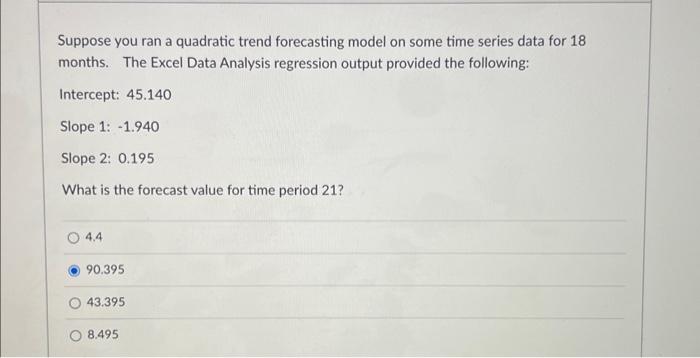 Solved Suppose you ran a quadratic trend forecasting model | Chegg.com