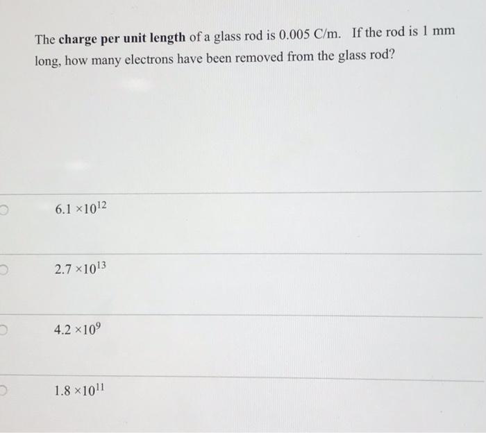 Solved The charge per unit length of a glass rod is 0.005 | Chegg.com