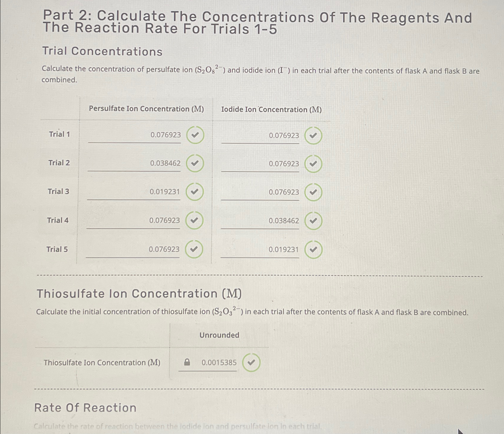 Chemical Kinetics: Smart Worksheet Experiment: | Chegg.com