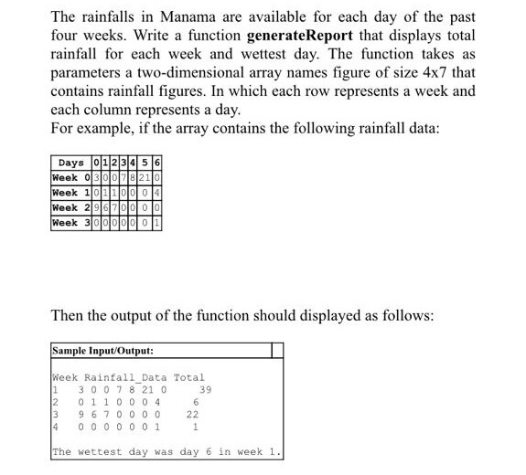 Solved The rainfalls in Manama are available for each day of | Chegg.com