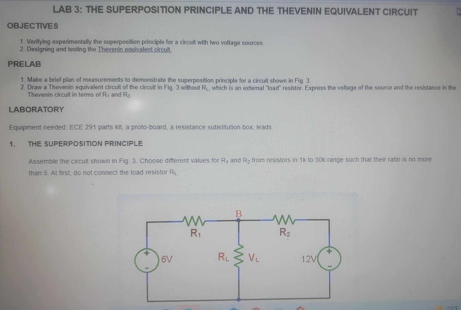 Solved LAB 3: THE SUPERPOSITION PRINCIPLE AND THE THEVENIN | Chegg.com