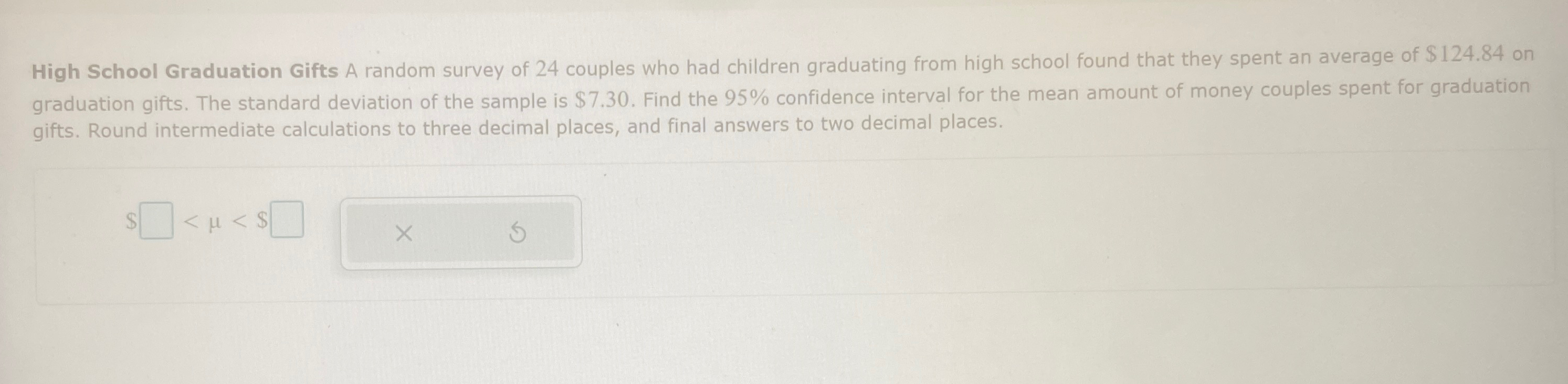 Solved High School Graduation Gifts A random survey of 24 | Chegg.com