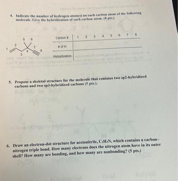 Solved 4. Indicate the number of hydrogen atom(s) on each | Chegg.com