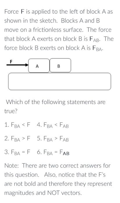 Solved Force F is applied to the left of block A as shown in | Chegg.com