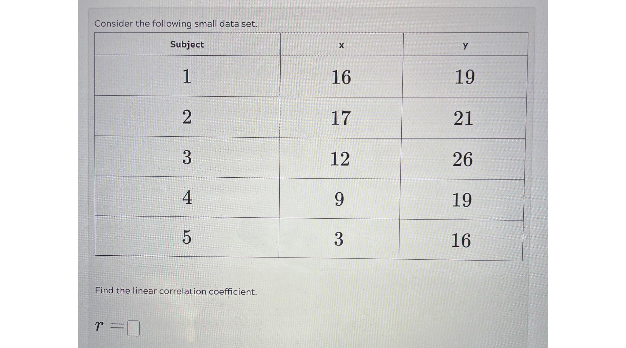Consider The Following Small Data 