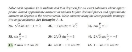 Solved Solve each equation ( x in radians and θ in degrees) | Chegg.com