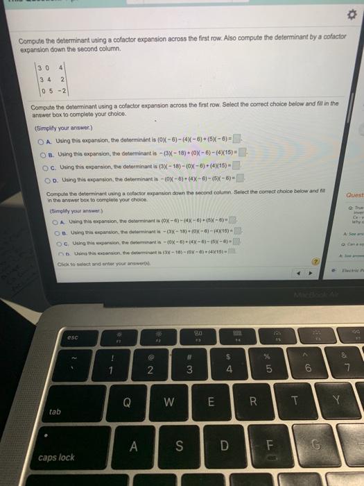 Solved Compute the determinant using a cofactor expansion | Chegg.com