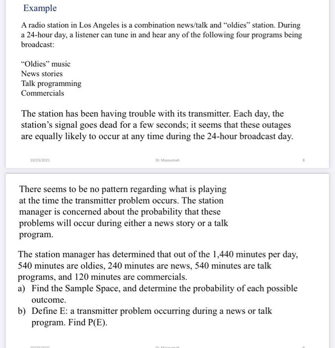 Solved Example A radio station in Los Angeles is a | Chegg.com