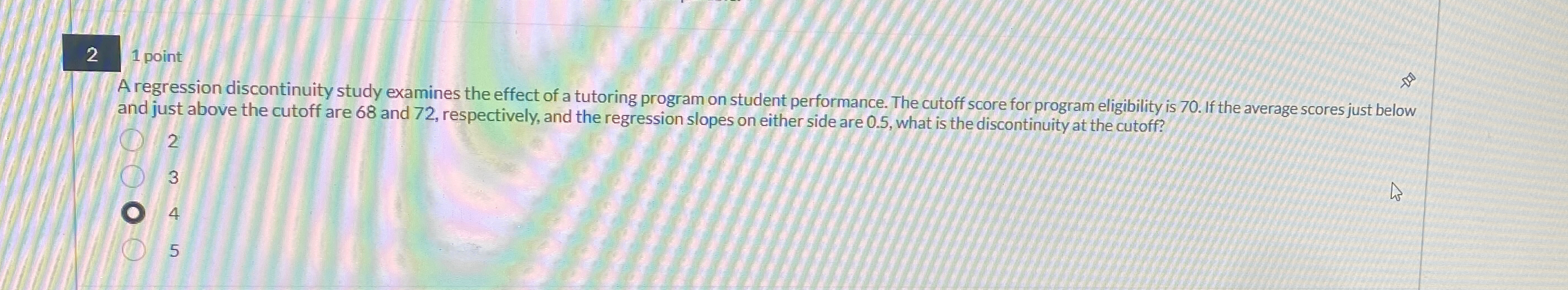 Solved 21 ﻿pointA regression discontinuity study examines | Chegg.com