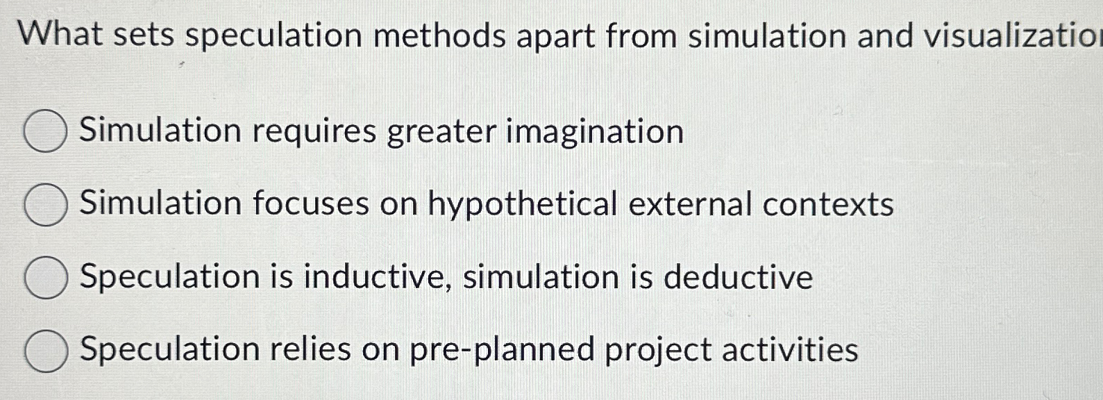 Solved What sets speculation methods apart from simulation | Chegg.com
