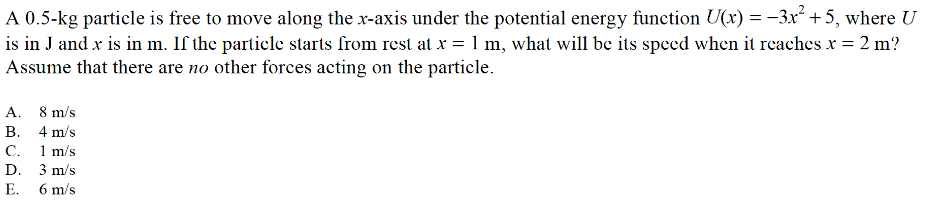Solved A 0.5-kg particle is free to move along the x-axis | Chegg.com
