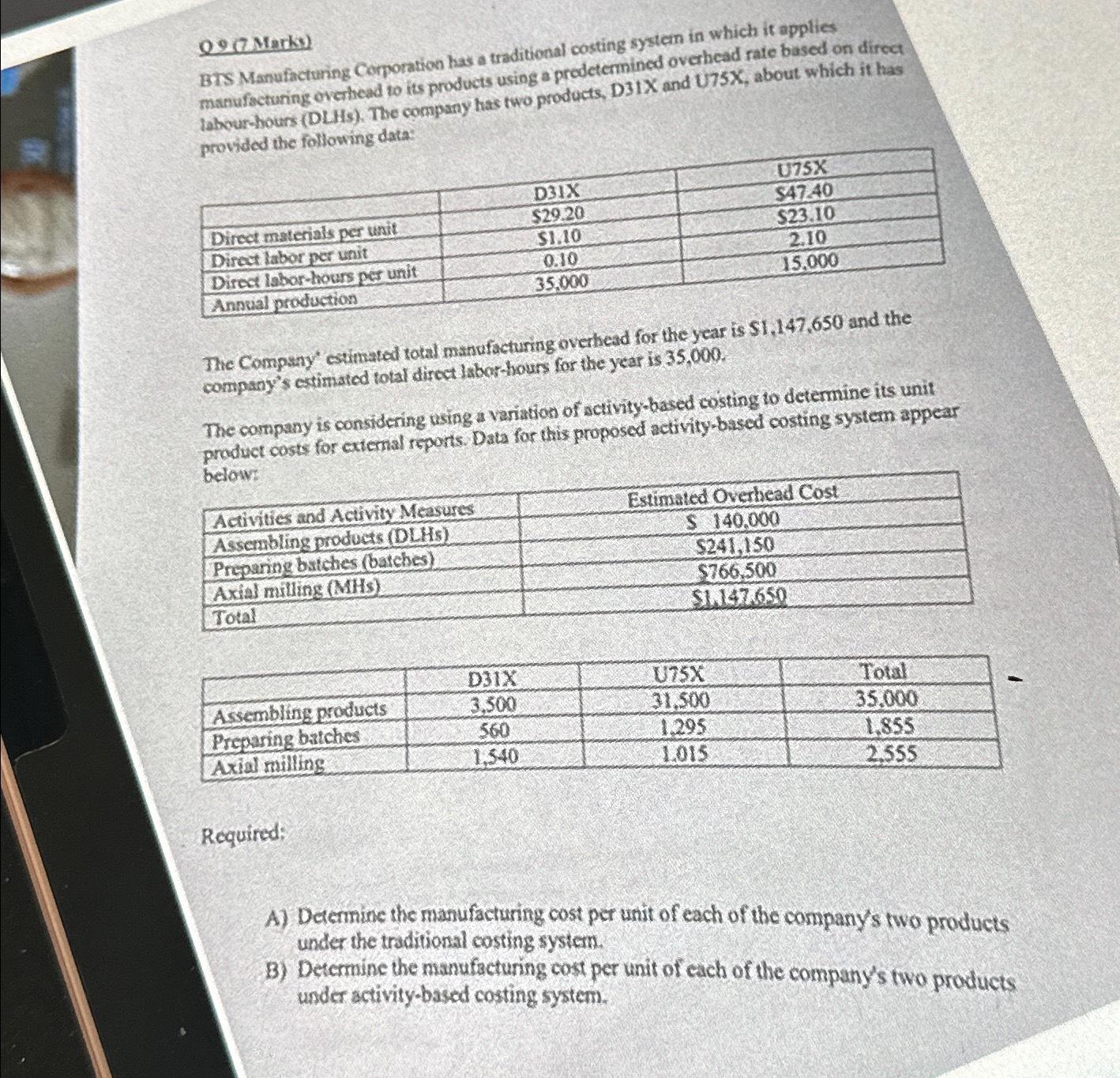 Solved ee( ﻿Marks)BTS Manufacturing Corporation has a | Chegg.com