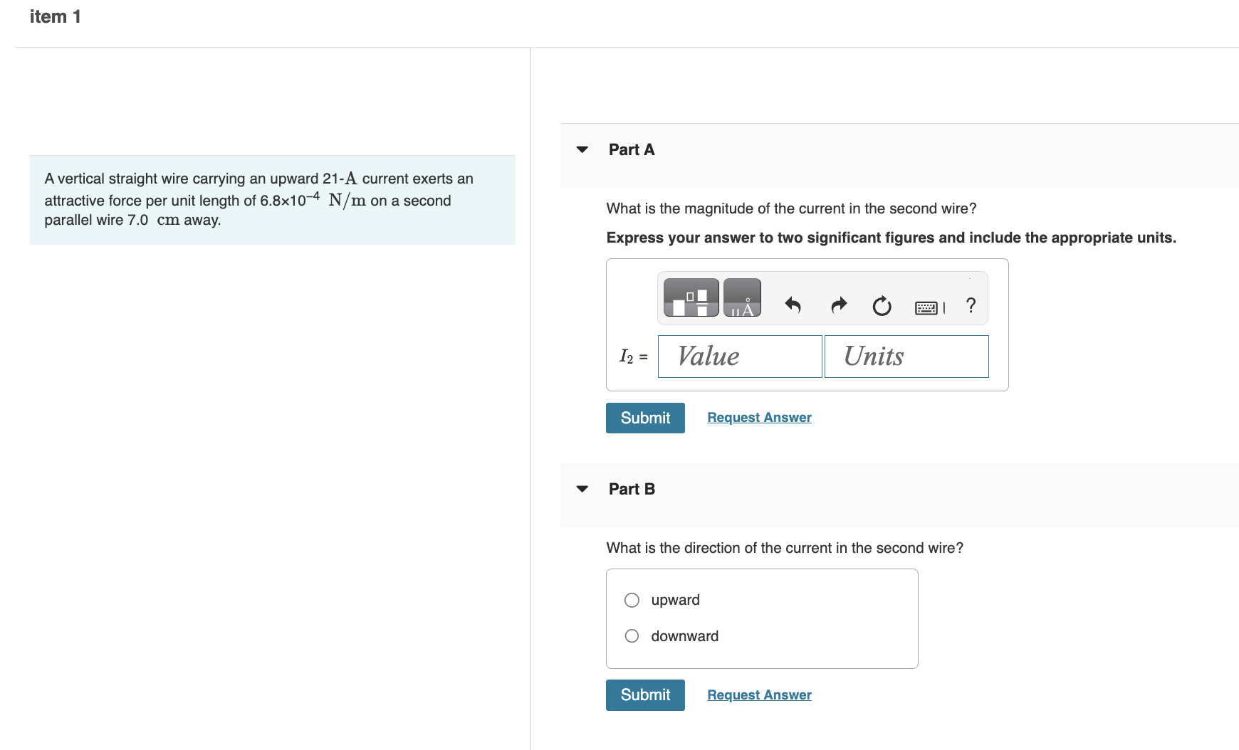 Solved item 1Part AA vertical straight wire carrying an | Chegg.com