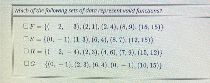 Solved Which of the following sets of data represent valid | Chegg.com