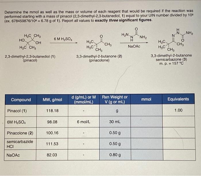 Solved Determine the mmol as well as the mass or volume of | Chegg.com